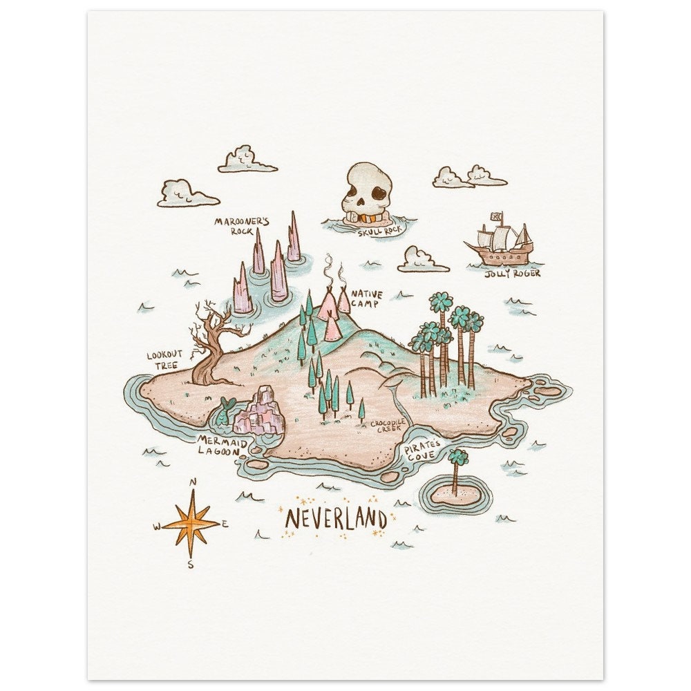 Neverland Map Poster, Nursery Prints, Kids Wall Art, Kids Room Decor ...
