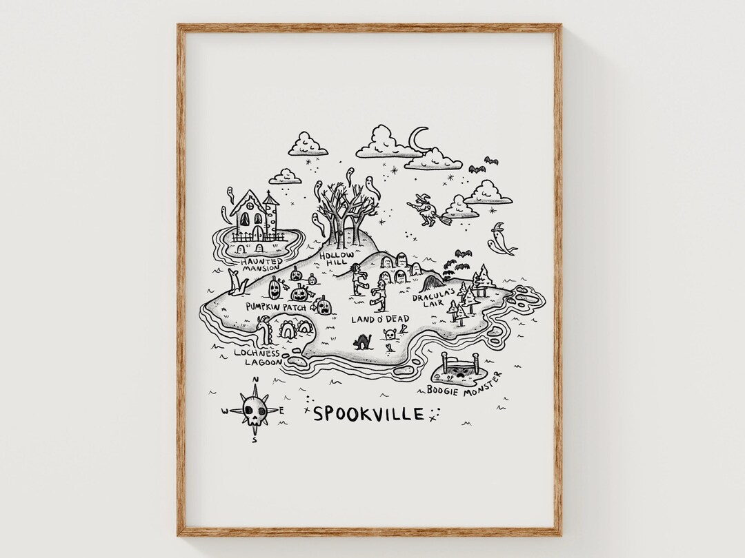 Spookville Map Art Print, Halloween Art Prints, Spooky Cute Decor, Kids ...