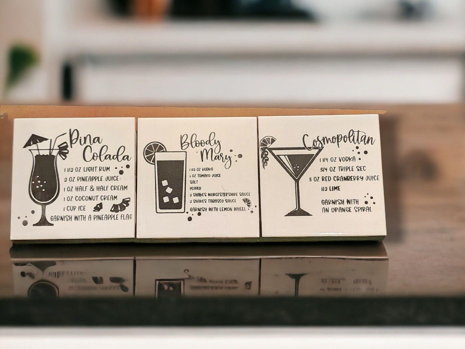 Set of Six (6) Black and White Ceramic Coasters - Happy Hour Collection ...