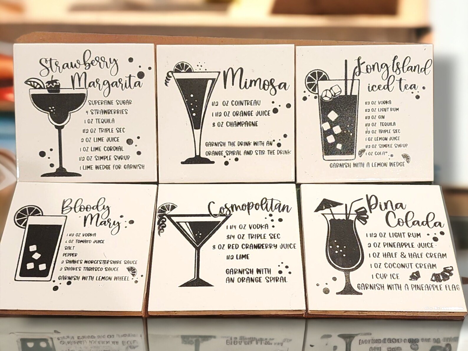 Set of Six (6) Black and White Ceramic Coasters - Happy Hour Collection ...