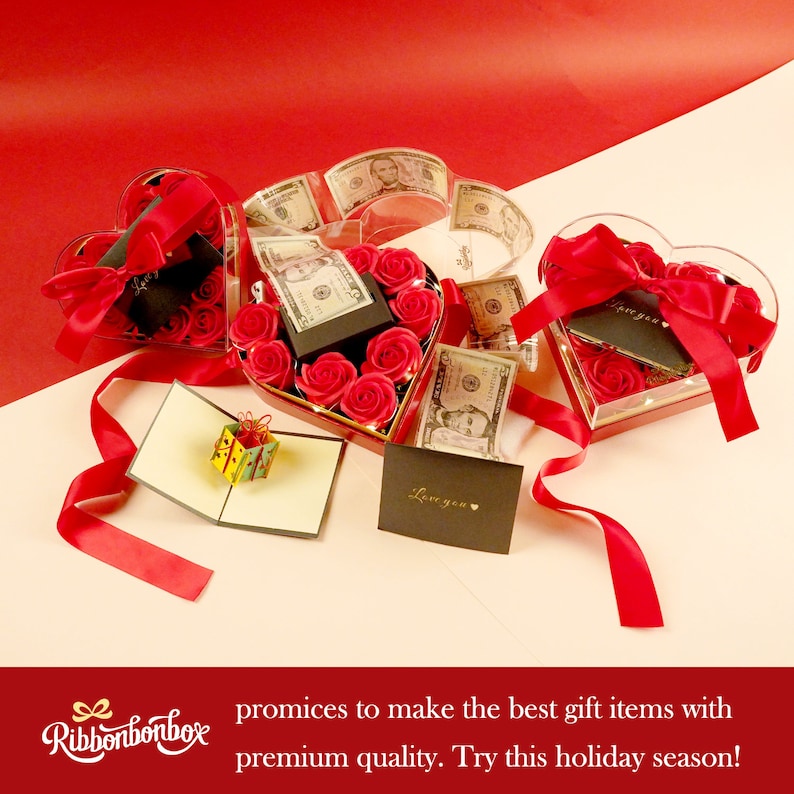 Ribbonbonbox Money Box for Cash Gift Pull Heart Box – Unique Gifts for ...