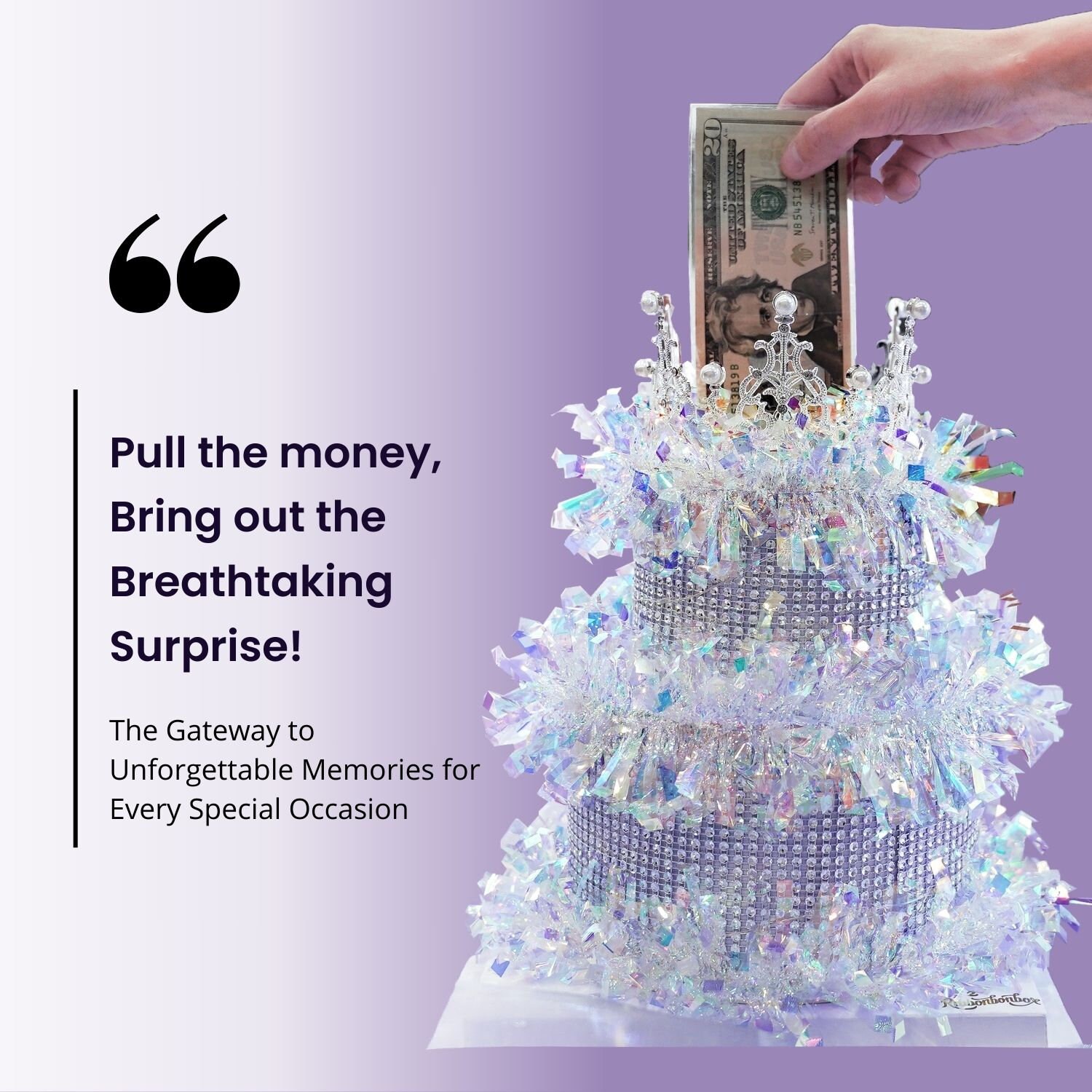 Crystal Money Cake Money Box for Cash Gift Pull Bridal Shower Gifts for ...