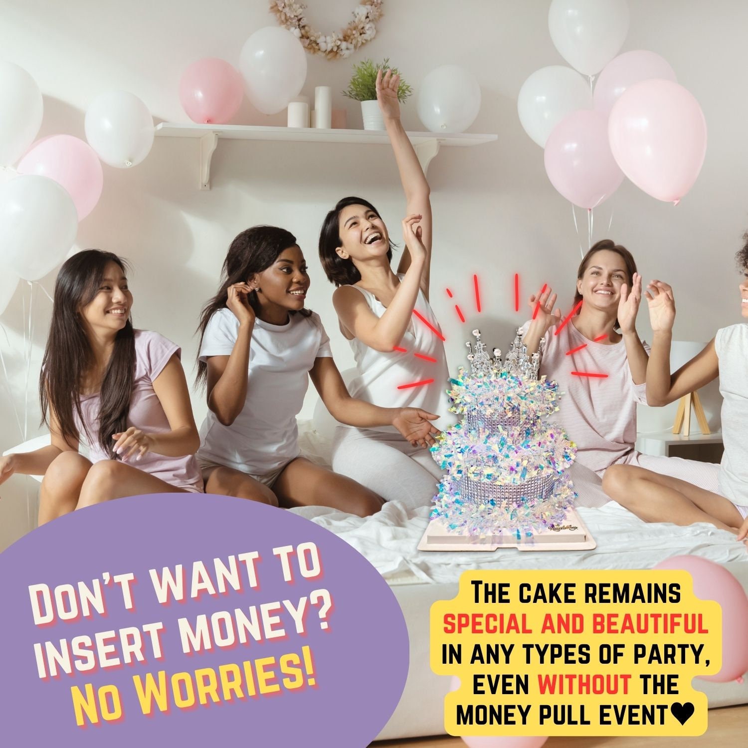 Crystal Money Cake Money Box for Cash Gift Pull Bridal Shower Gifts for ...