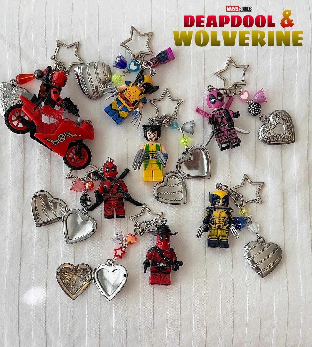 Deadpool and Wolverine Mini Figures Charms Matching Locket Keychains ...