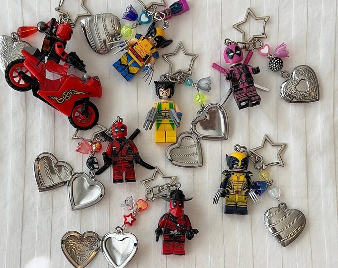 Deadpool and Wolverine Mini Figures Charms Matching Locket Keychains ...