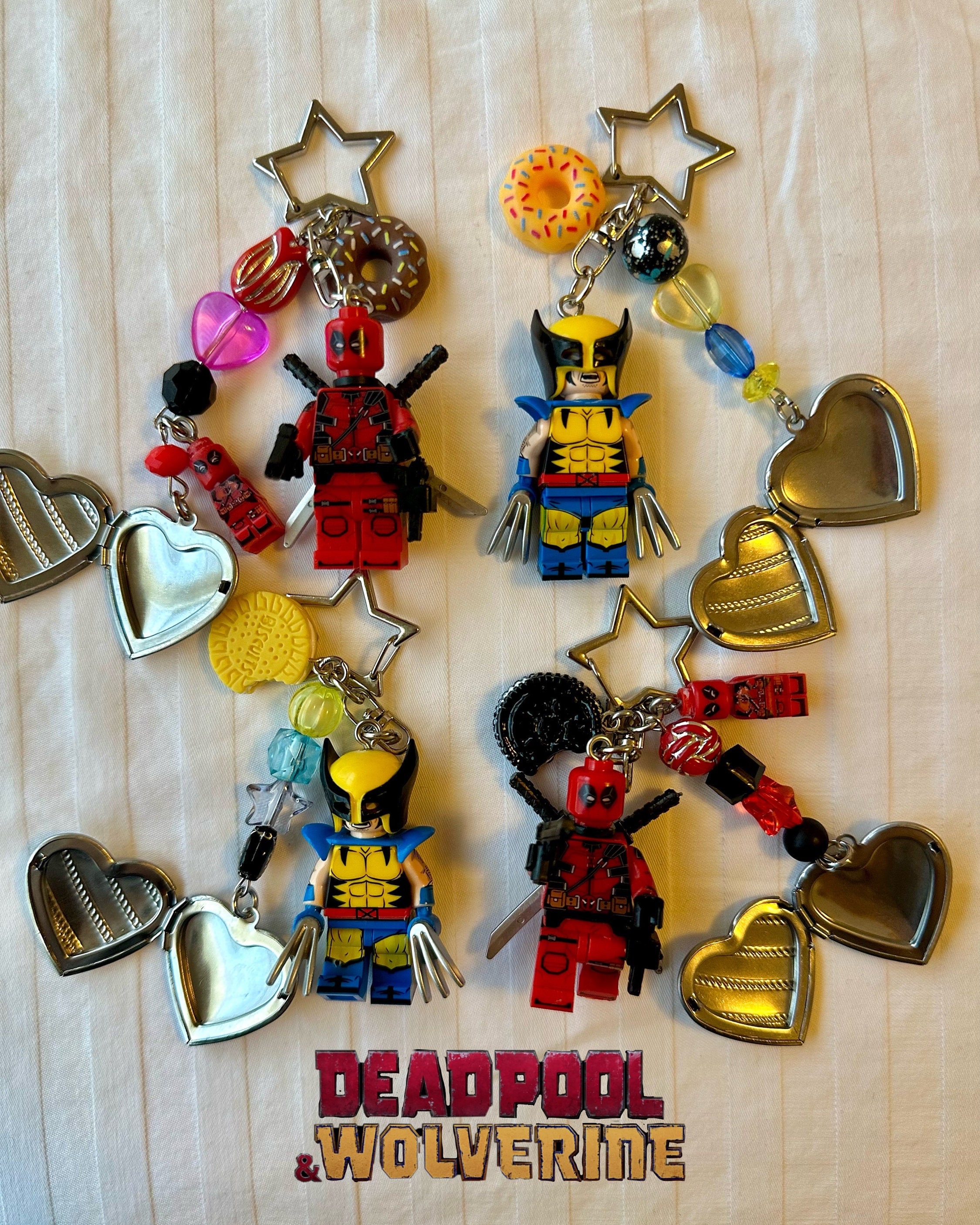 Deadpool and Wolverine Mini Figures Charms Matching Locket Keychains ...