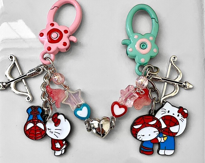 Hello Kitty X Spider-man Matching Charm Keychain Magnetic Jewelry Gift ...