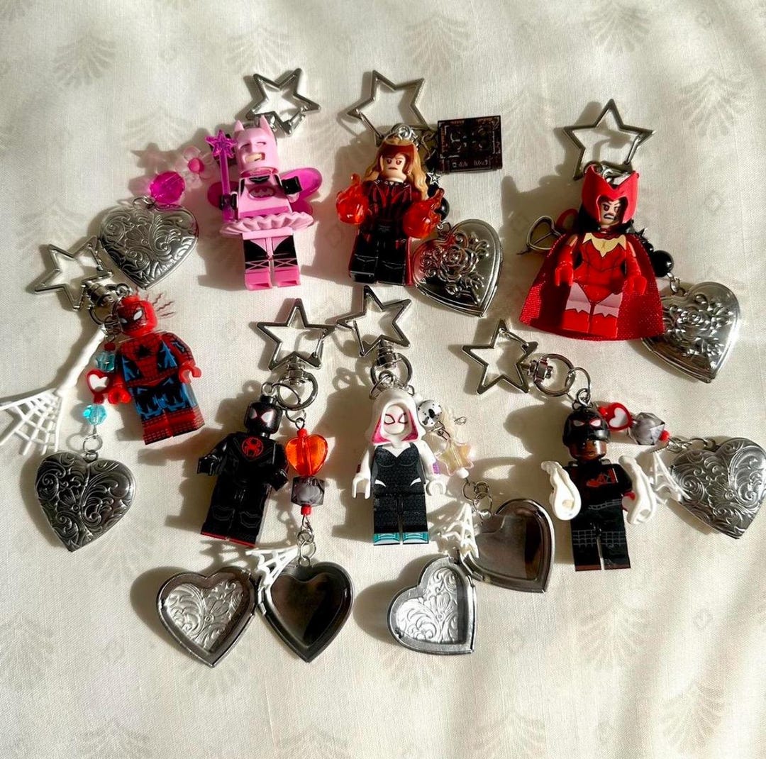Superhero Mini Figure Heart Locket Matching Keychain Bag Clip on ...