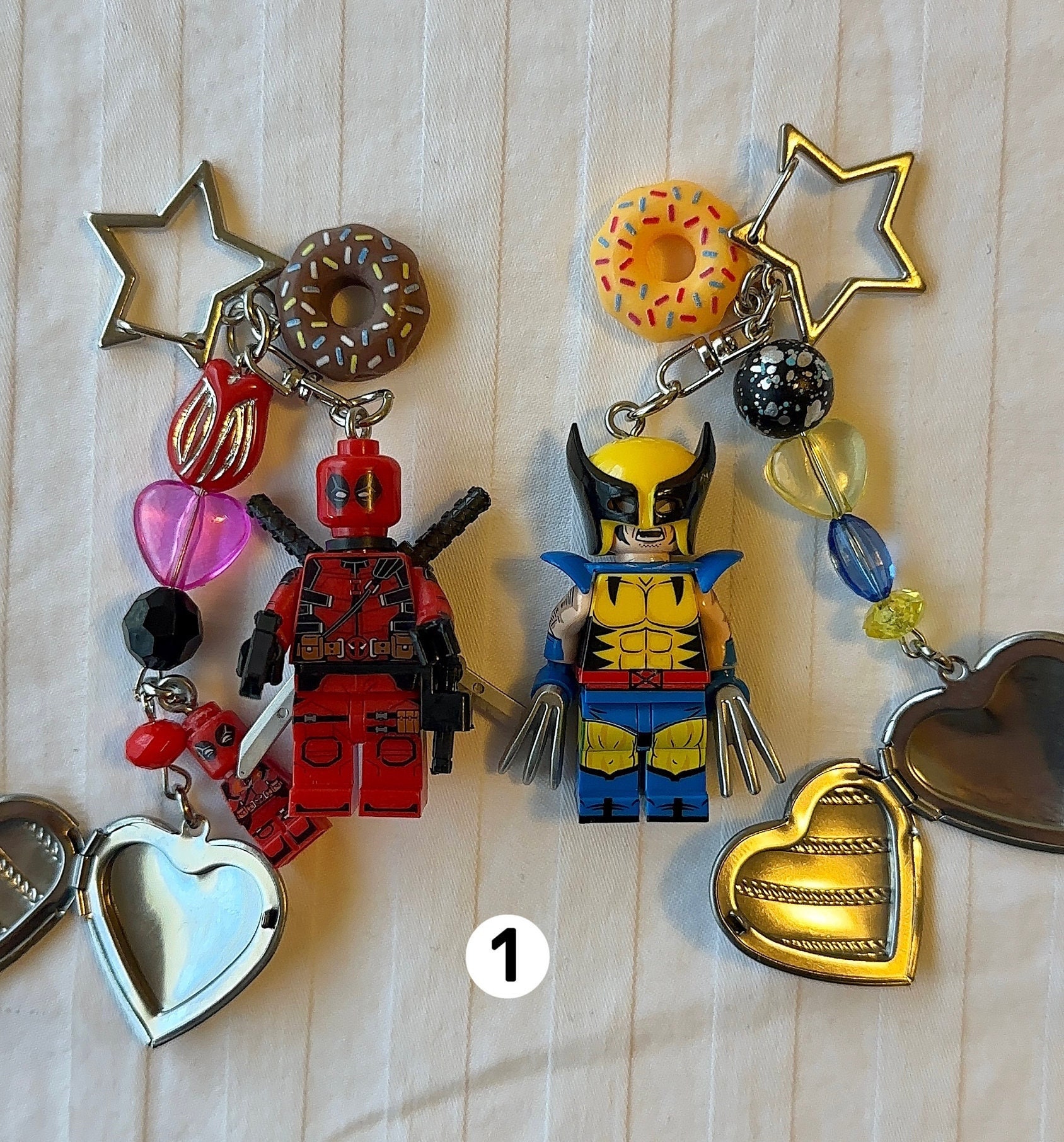 Deadpool and Wolverine Mini Figures Charms Matching Locket Keychains ...