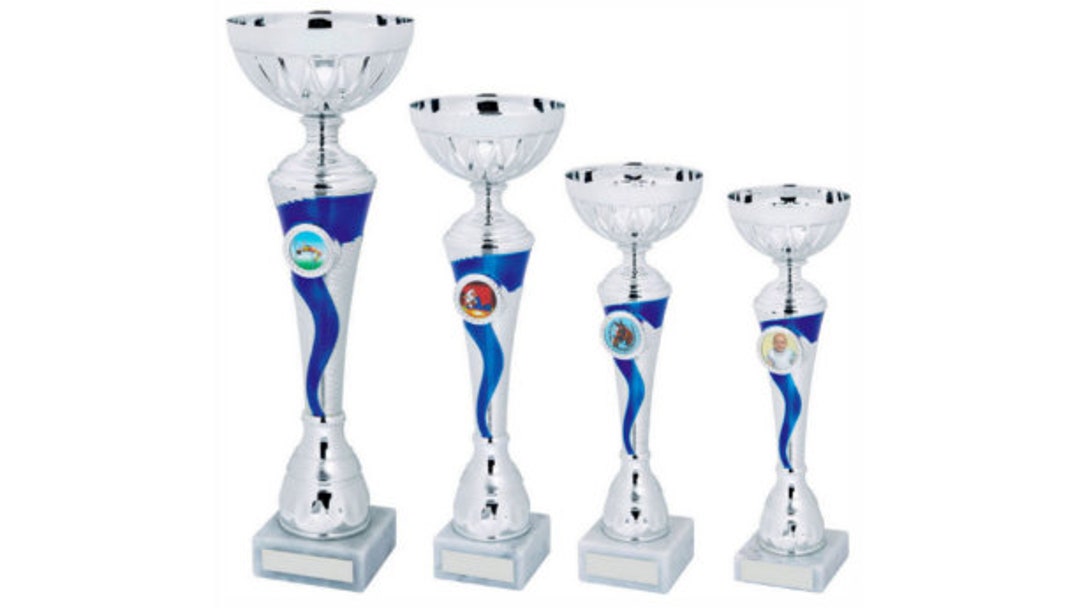 Silver/blue Metal Trophy Cup - Personalized Engraving - Custom Insert ...