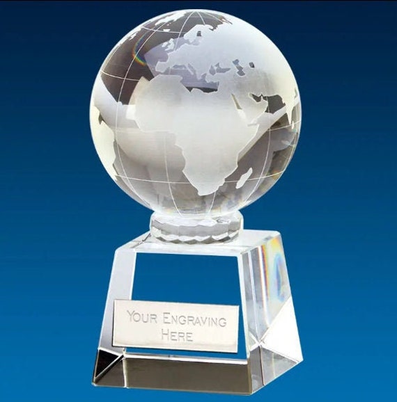 Optical Crystal World Globe Trophy Award with Clear Cube Base | Etsy
