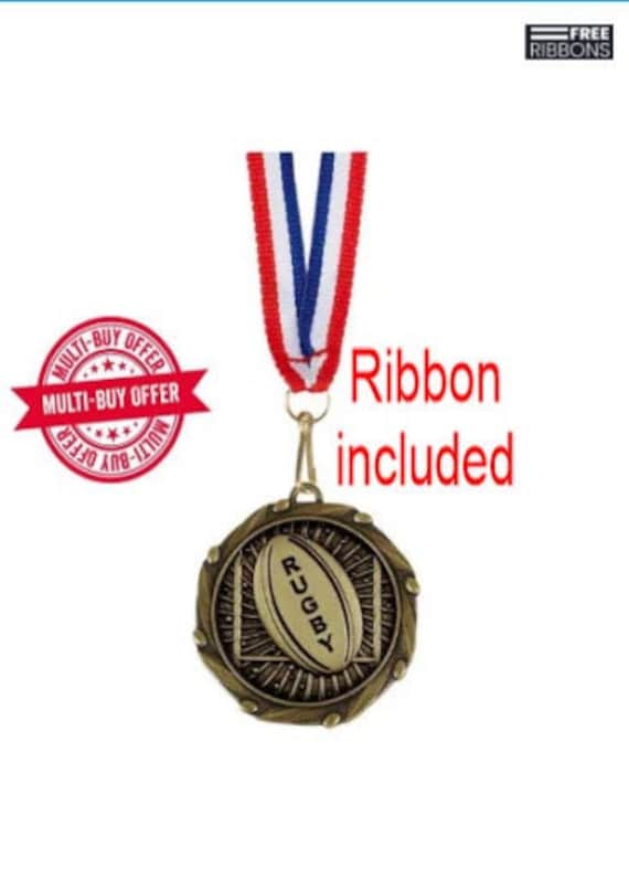 Rugby Medal with RWB Ribbon 45MM 1 3/4 engravable | Etsy