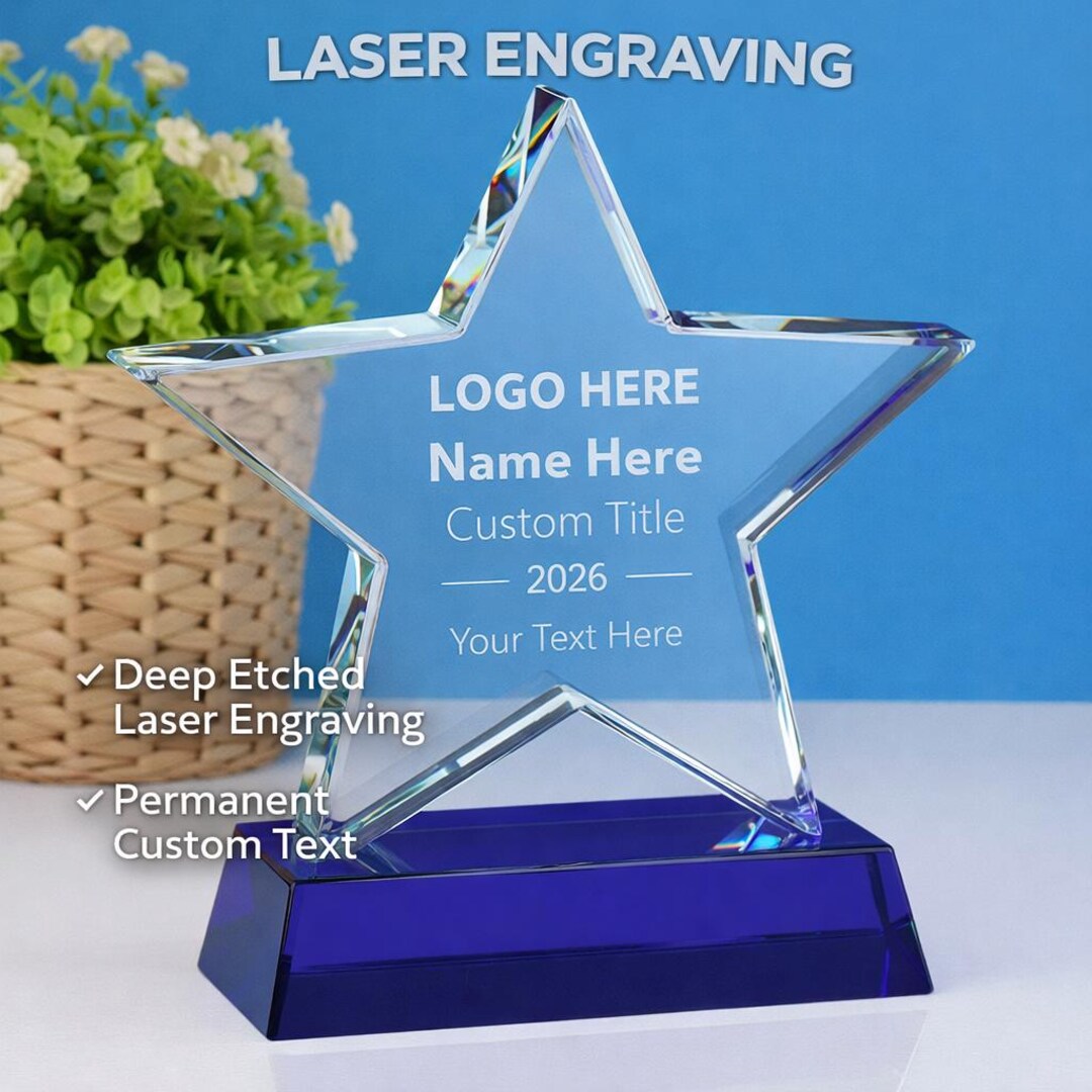 Personalized Star Glass Award – Laser Engraved Jade Glass Trophy Gift ...