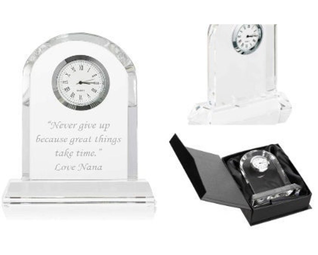 Custom Crystal Clock - Laser Engraved Crystal Glass Clock - Gift Boxed ...