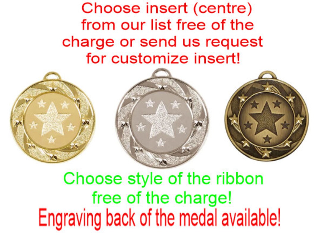 Star Medal- Customized- Personalised Medal- 40MM (1 1/2") - Engravable ...