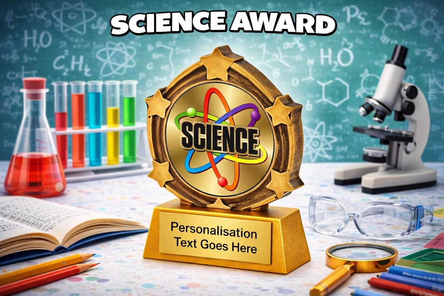 Science Award Trophy – Gold Resin School Prize With Engraved Name Plate ...