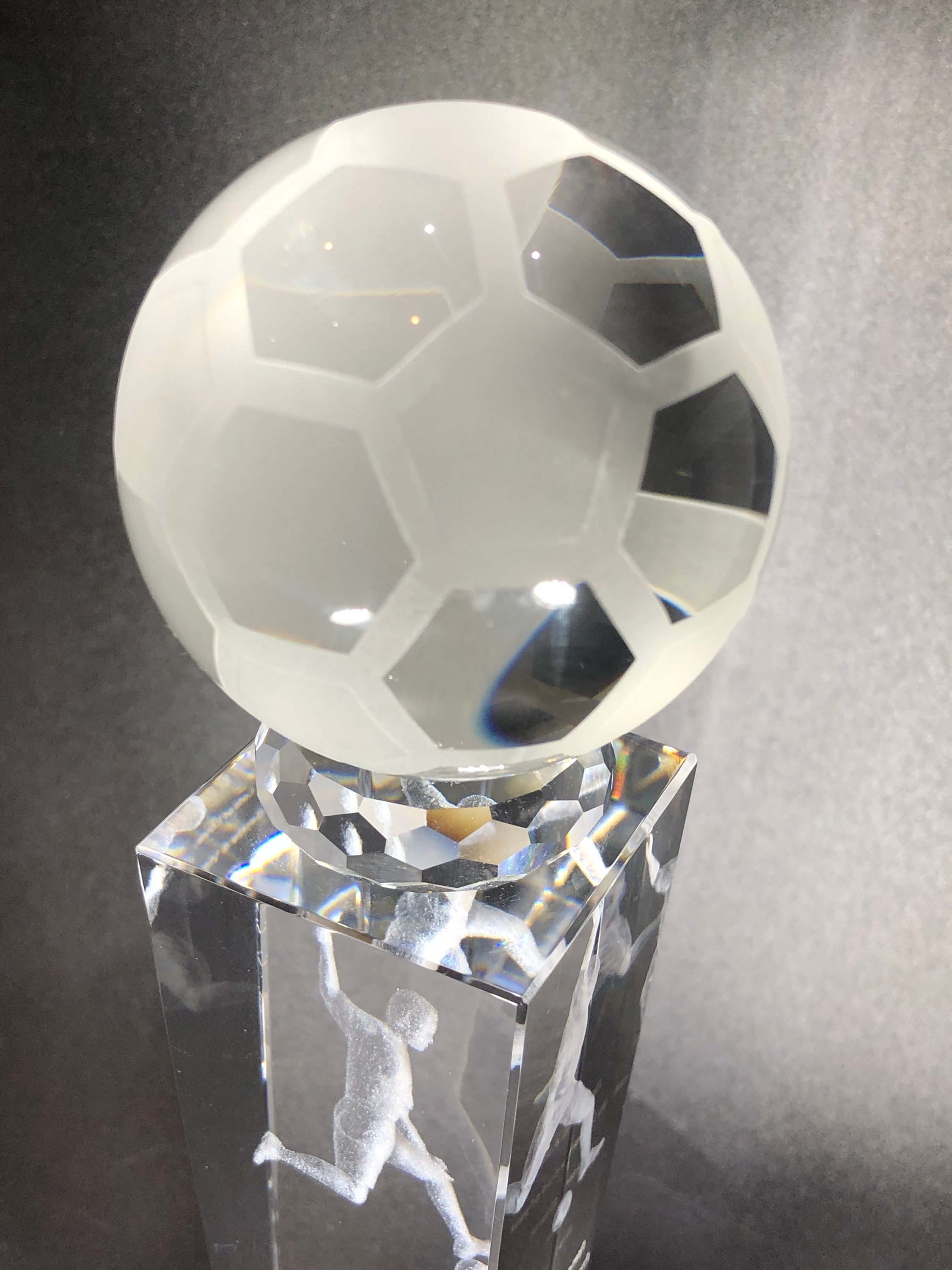 Football Crystal Glass Trophy Award - Gift Boxed - Personalised ...