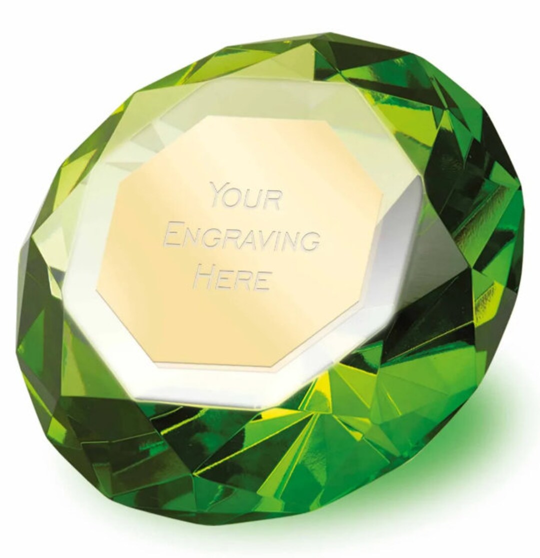 Diamond Paperweight Green - Personalised Engraving - Gift Boxed - Etsy UK