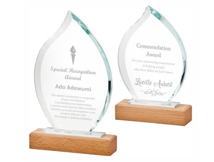 Flame Crystal Glass Award - Wooden Base - Personalized Engraving - Etsy