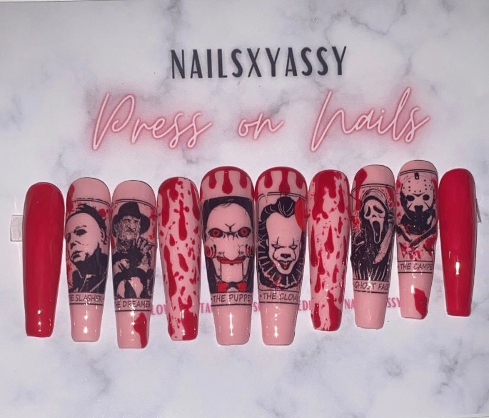 Horror Slasher Halloween Press on Nails Set Saw Nails IT the - Etsy