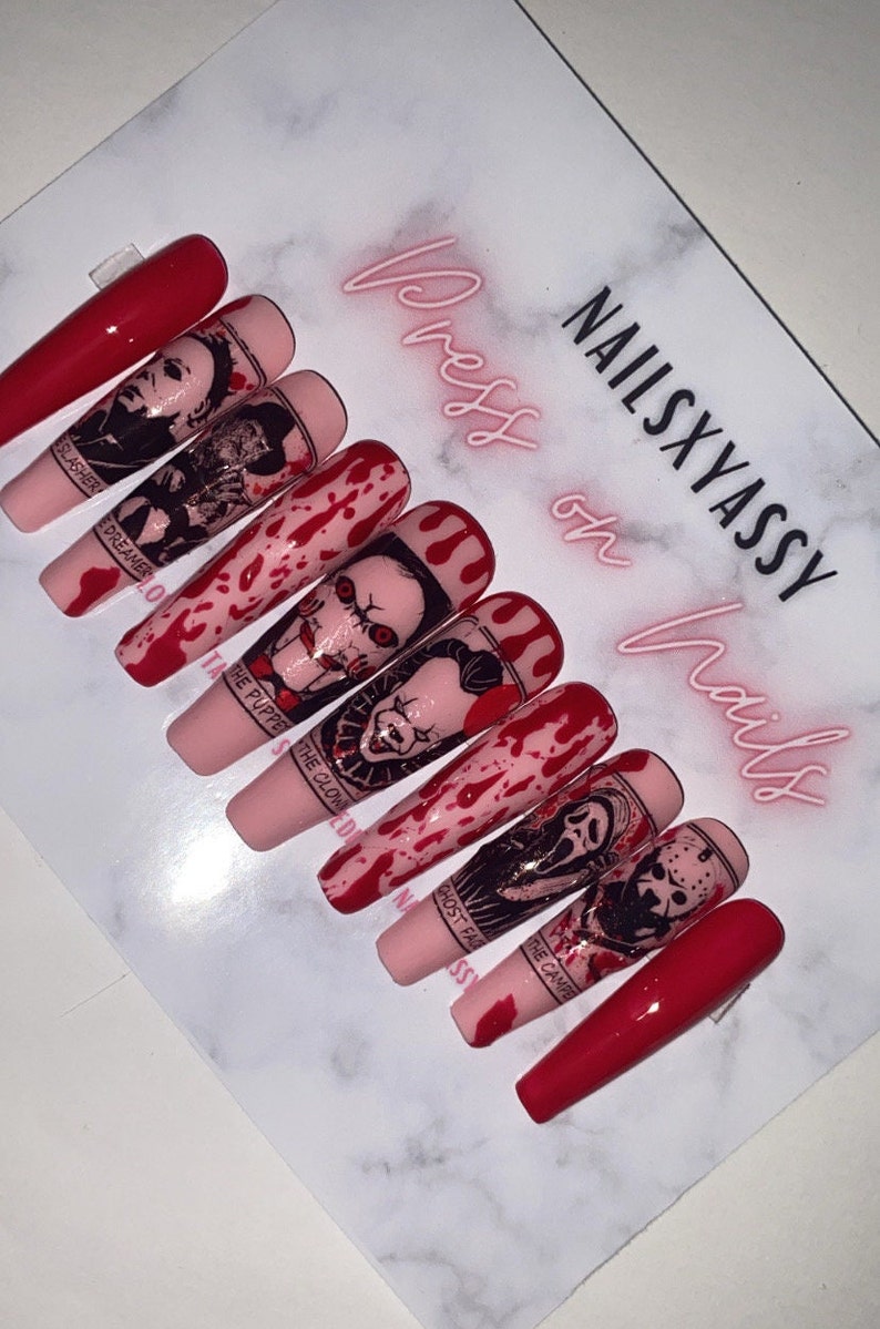 Horror Slasher Halloween Press on Nails Set Saw Nails IT the - Etsy