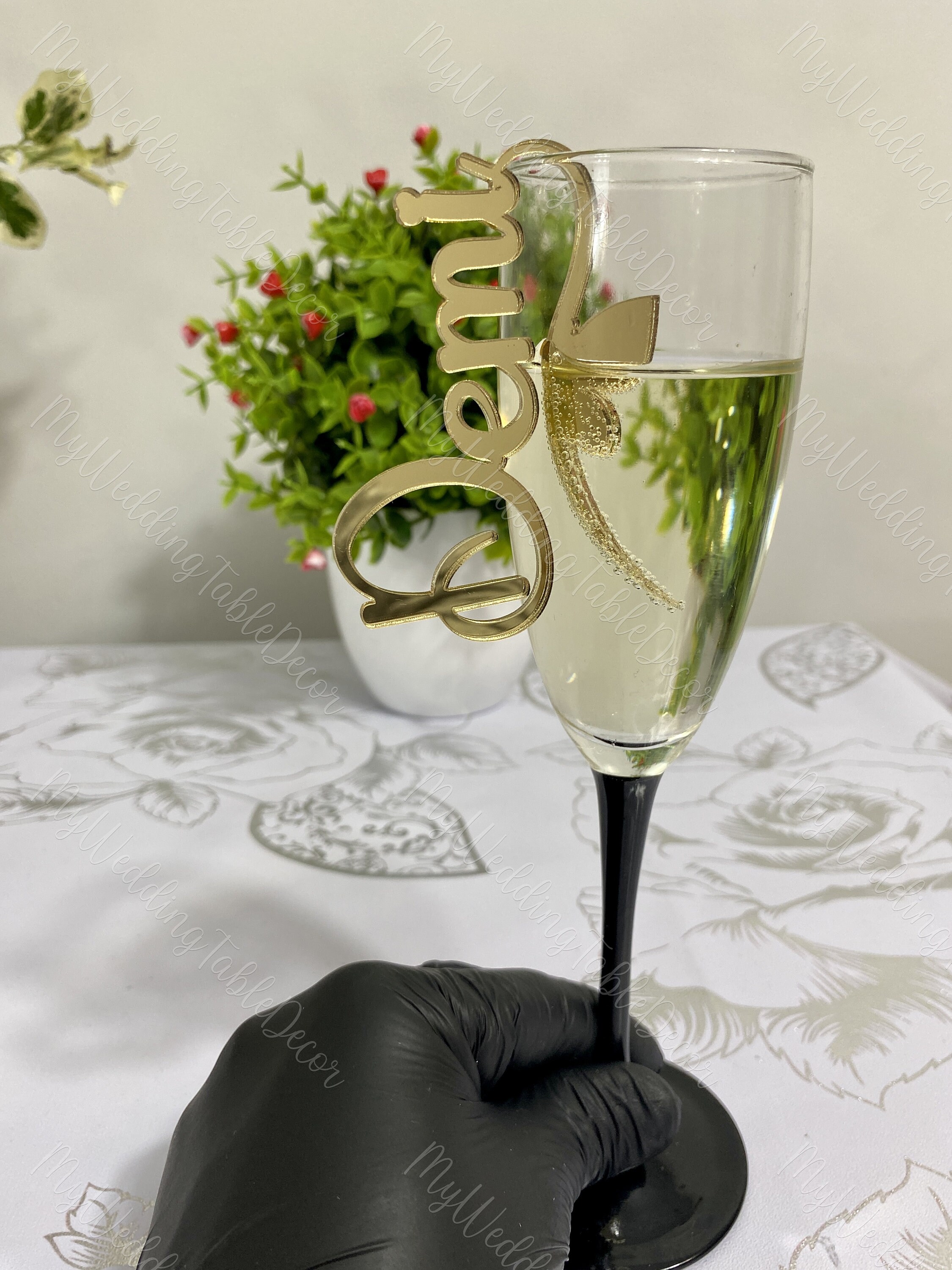 Mirror Gold Personalized Names, Drink Markers With a Butterfly Wedding ...