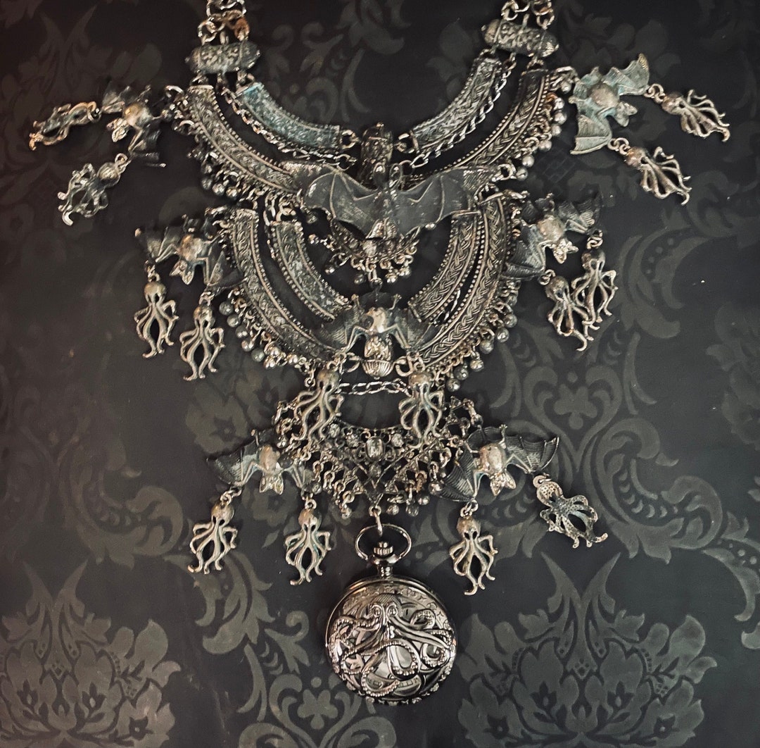 The Goddess Octopus Hand Painted Bib Necklace & Matching Earrings by ...