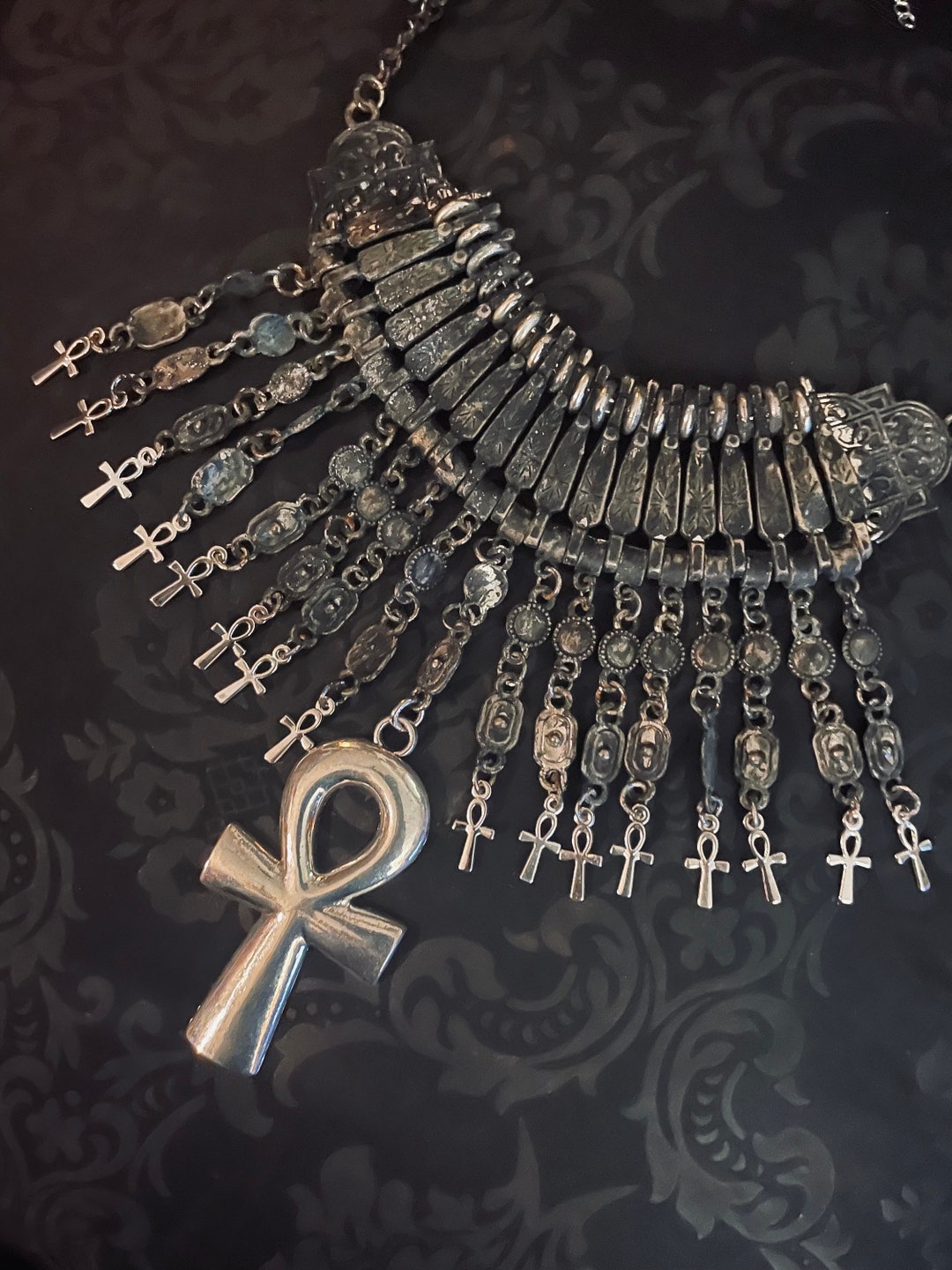 The Goddess Sheridan Rose Ankh Set/hand Painted Bib & Earrings From ...