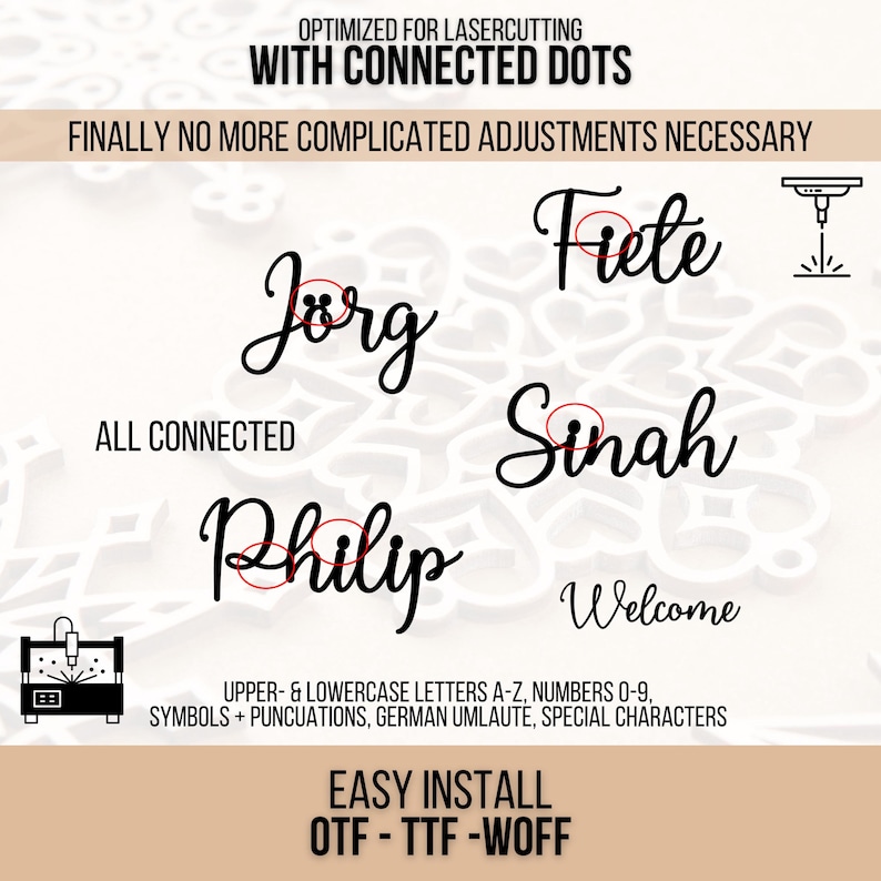 Laser Cutting Font - Connected Dots and Letters, No Manual Rework ...