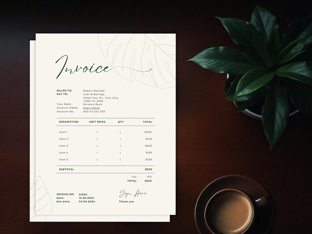 Boho Aesthetic Minimalist Invoice Digital + Printable Template for ...