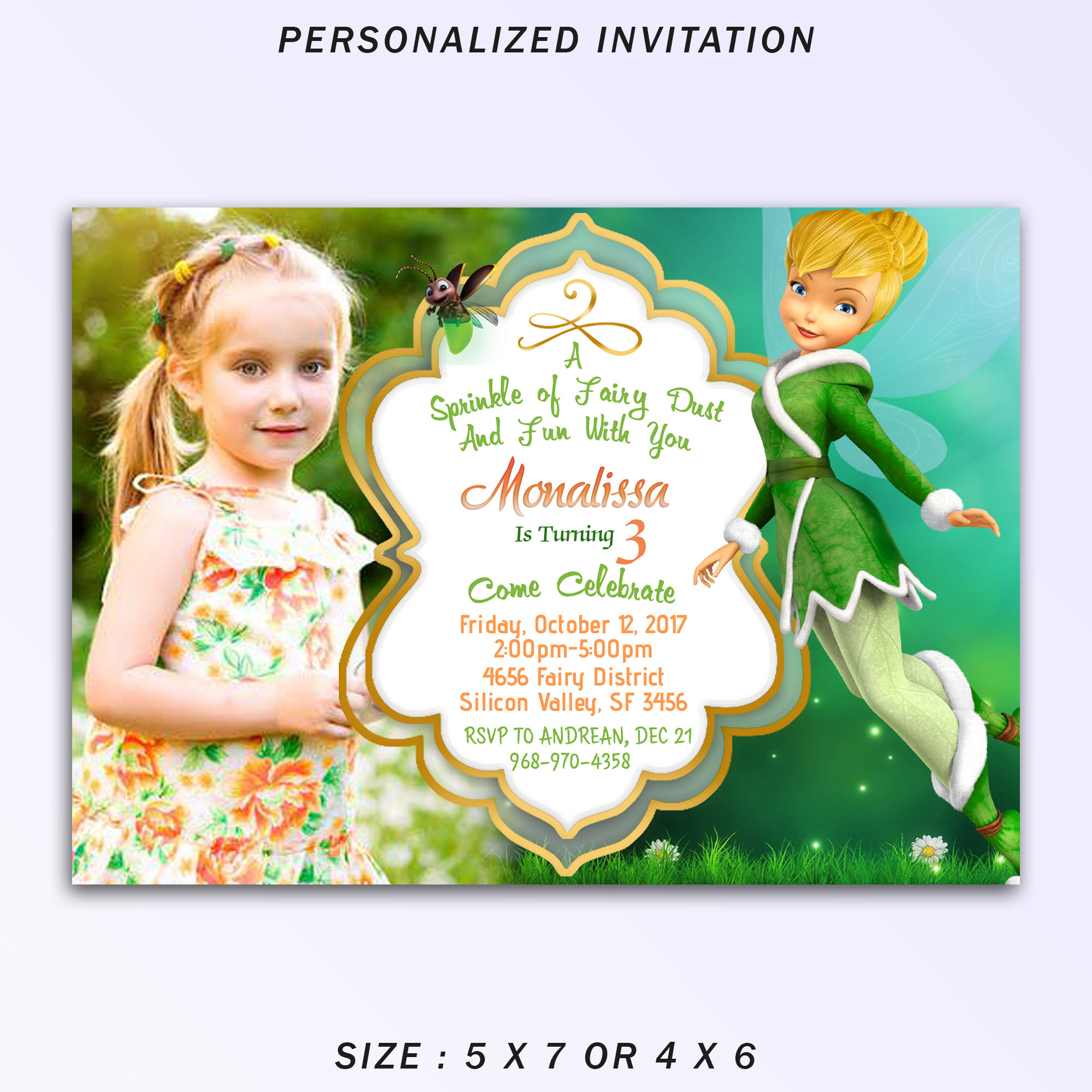 Invitación de cumpleaños de Tinkerbell con foto | Etsy
