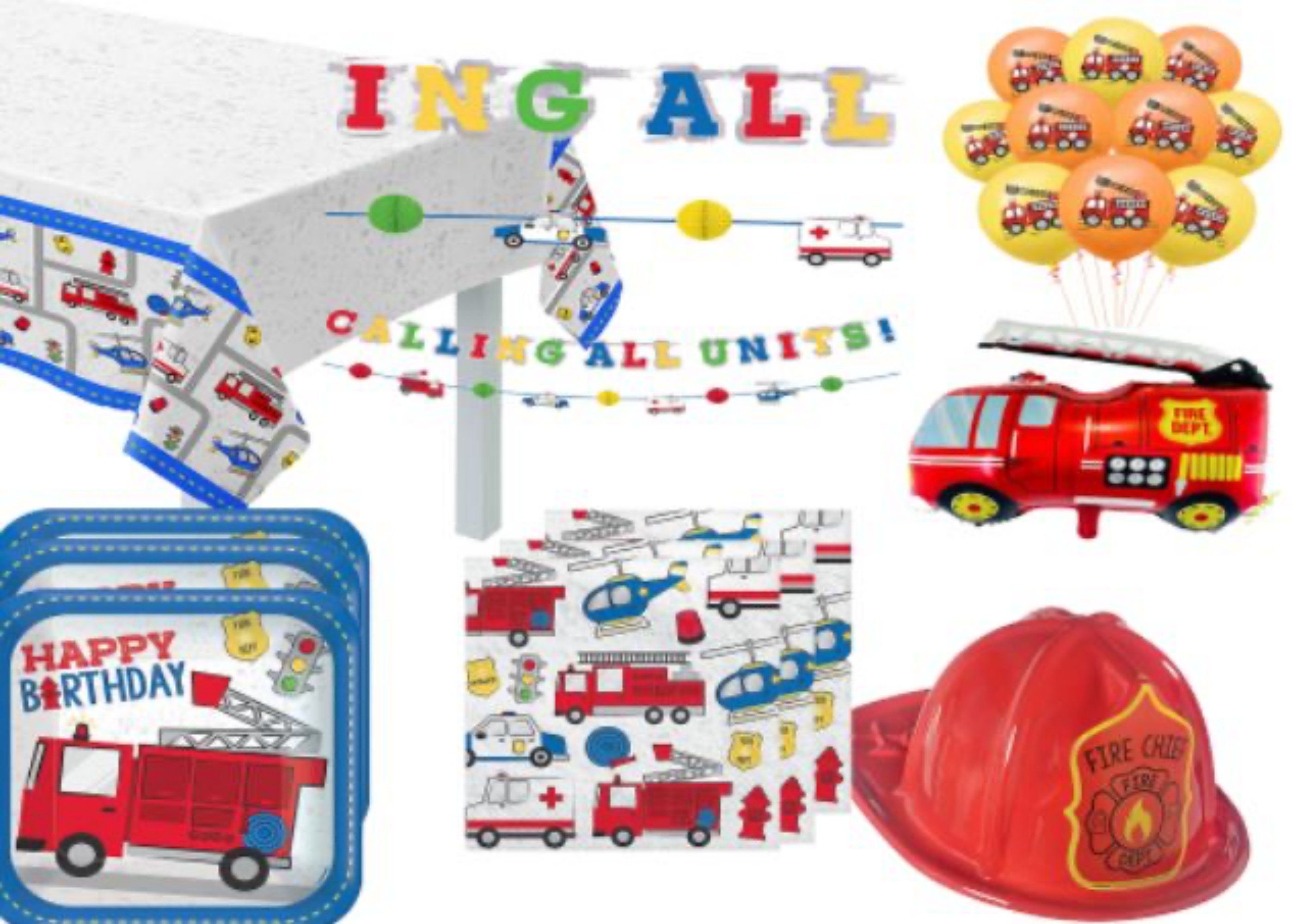 Paper & Party Supplies Party Supplies and Latex Balloons Set Fire Truck ...