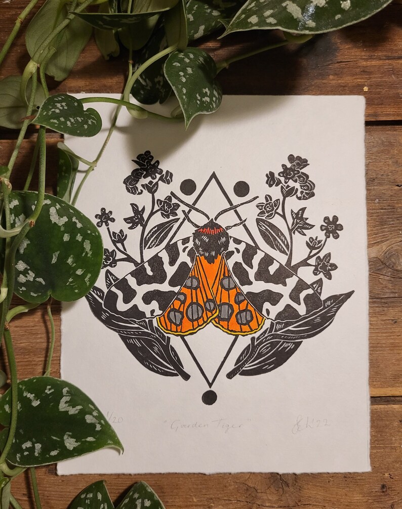 Garden Tiger Moth Linocut Print - Etsy