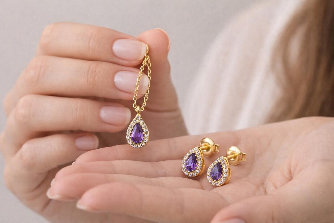 February Birthstone Jewelry Set, Amethyst Stud Earrings, Amethyst ...