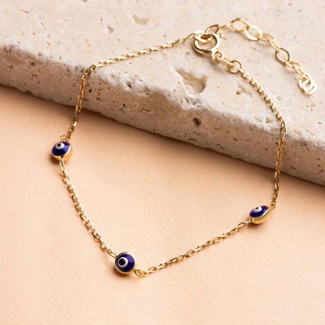 Gold Evil Eye Bracelet: Dainty Blue Eye Good Luck Jewelry - Etsy