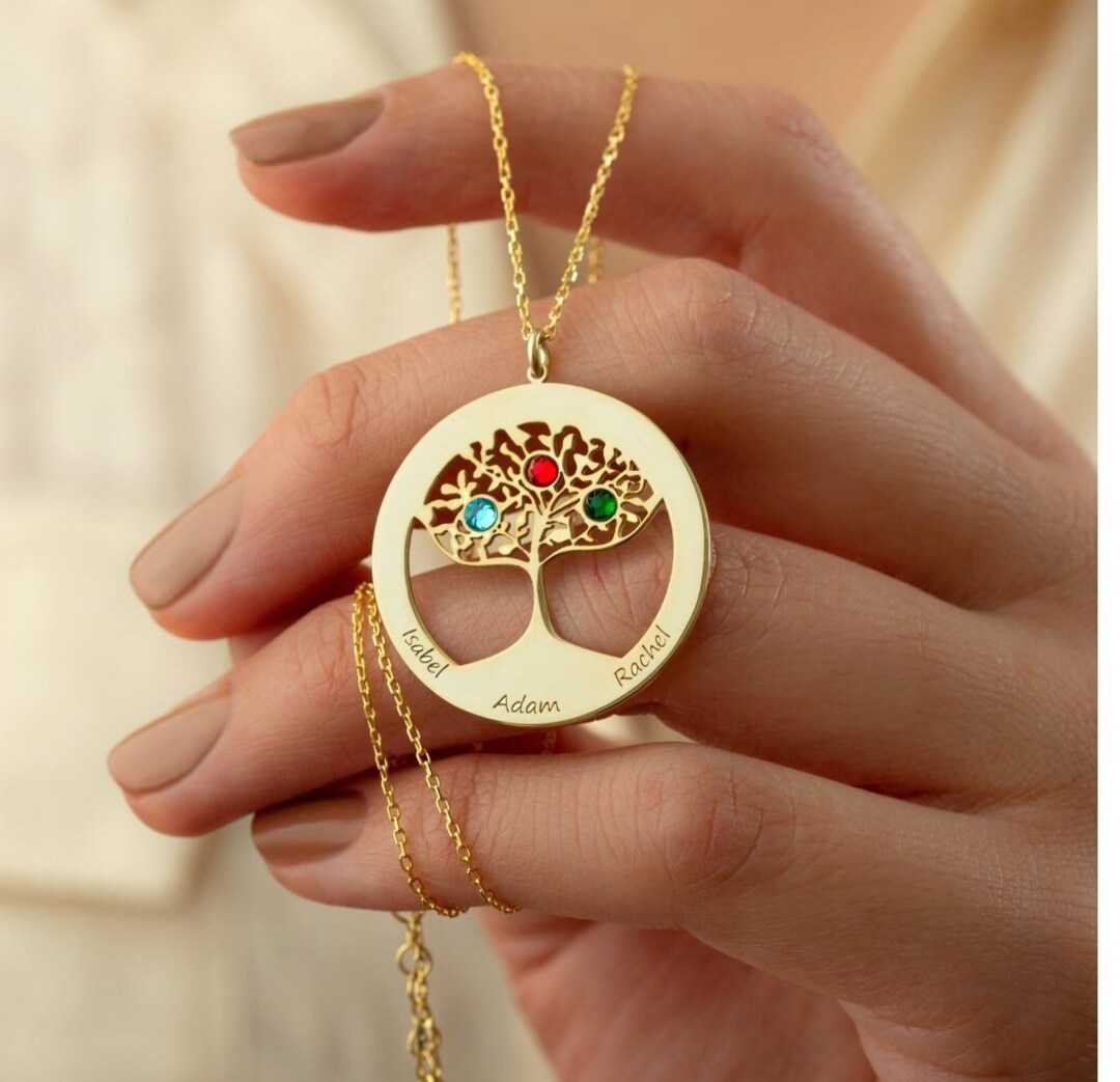 Birthstone Family Tree Name Necklace 925 Solid Silver - Etsy