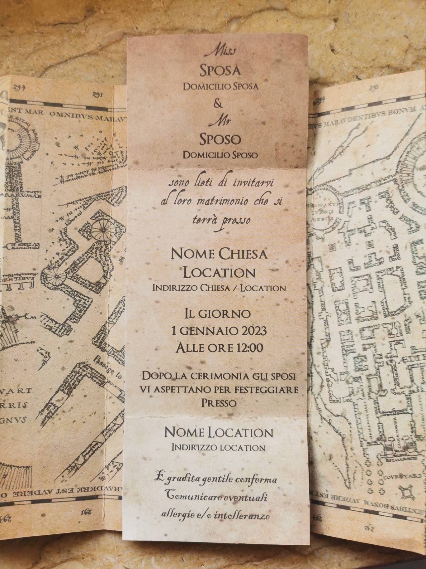 Mappa del Malandrino di Harry Potter Inviti Magici PERSONALIZZATI per ...