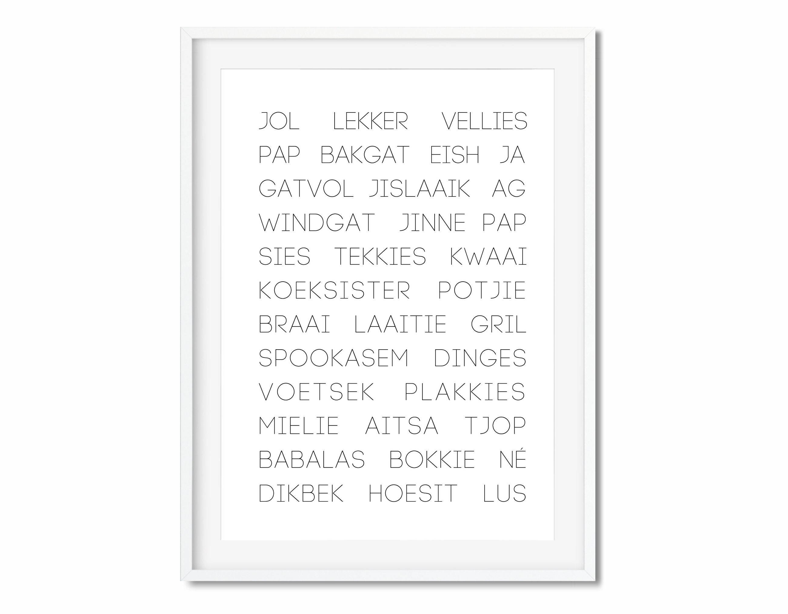 Afrikaans Word Print, South African Sayings, Wall Art, Home Decor ...