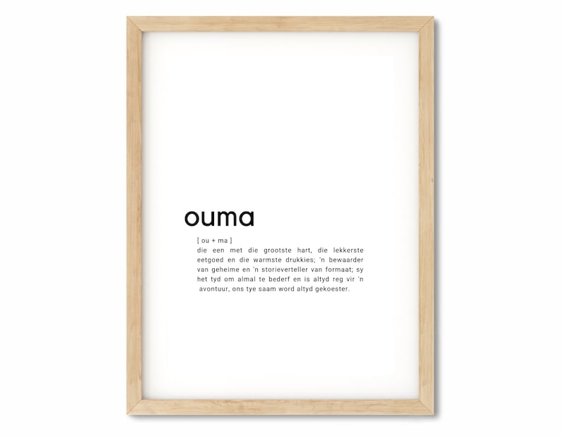 Afrikaans, Ouma Definition Print, Wall Art Decor, Digital Download ...