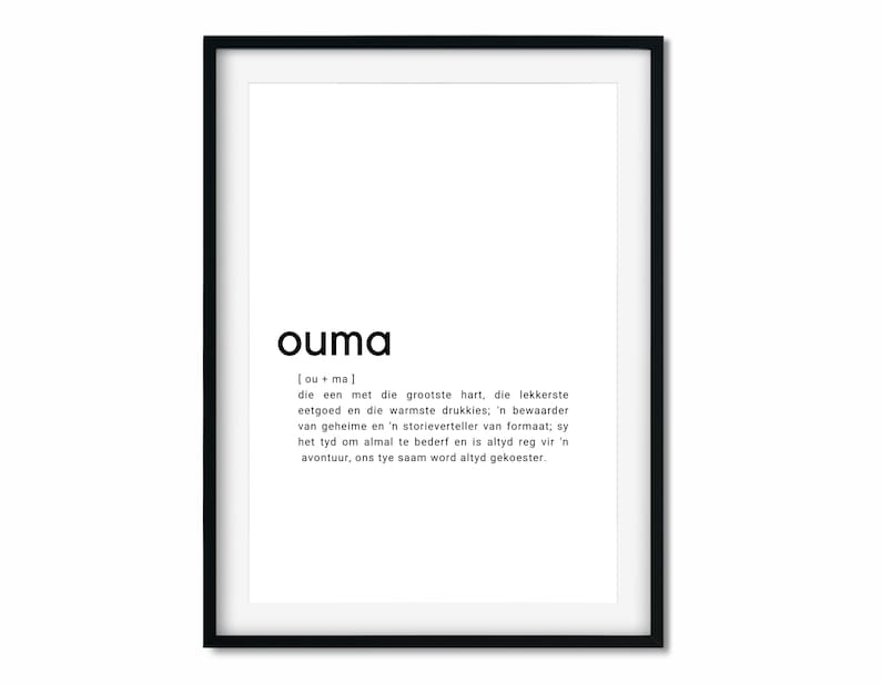 Afrikaans, Ouma Definition Print, Wall Art Decor, Digital Download ...
