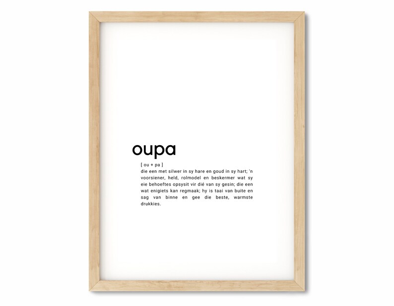 Afrikaans, Oupa Definition Print, Wall Art Decor, Digital Download ...