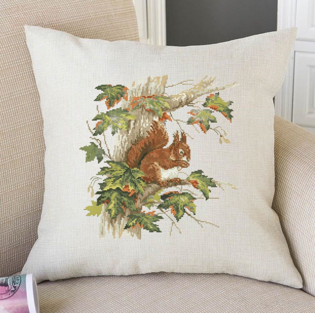Squirrel Pattern Cross Stitch Forest Plant Animal PDF Instant Digital ...