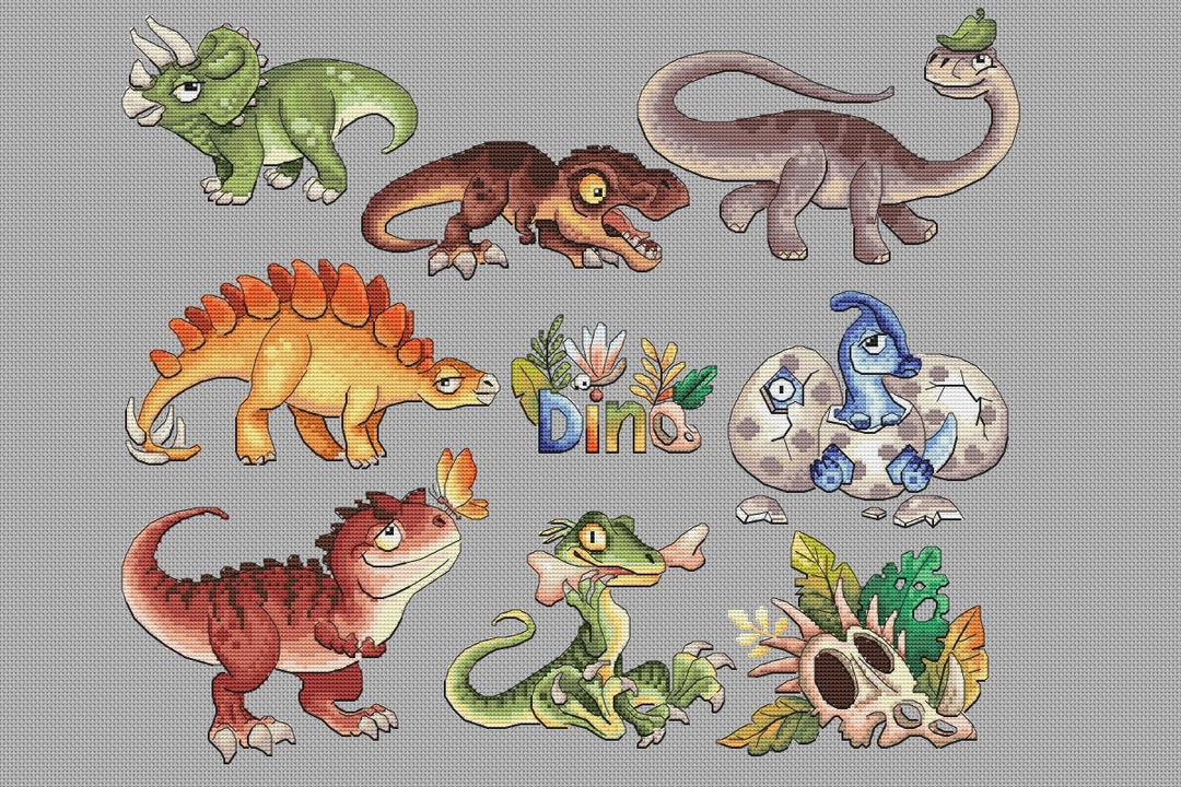 Dinosaur Cross Stitch Pattern: Animal Sampler Embroidery (PDF Pattern ...