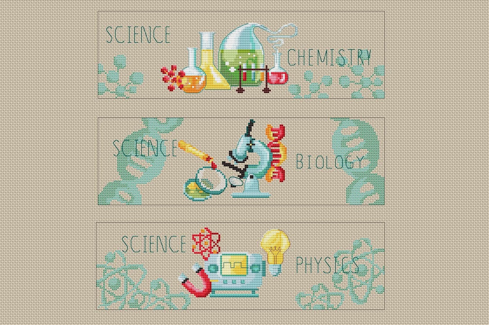 Science Bookmarks Cross Stitch Pattern Bundle, Chemistry Biology ...