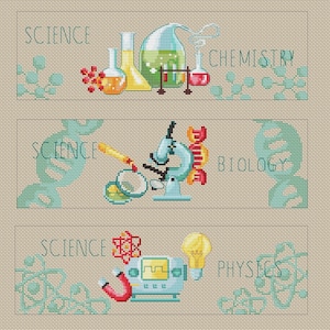 3 Bookmarks Science PDF Pattern Cross Stitch Physics Chemistry Biology ...