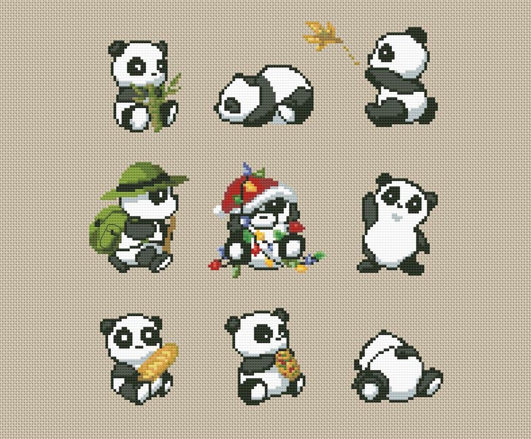 Panda Sampler PDF Pattern Cross Stitch Animal Instant Digital Download ...
