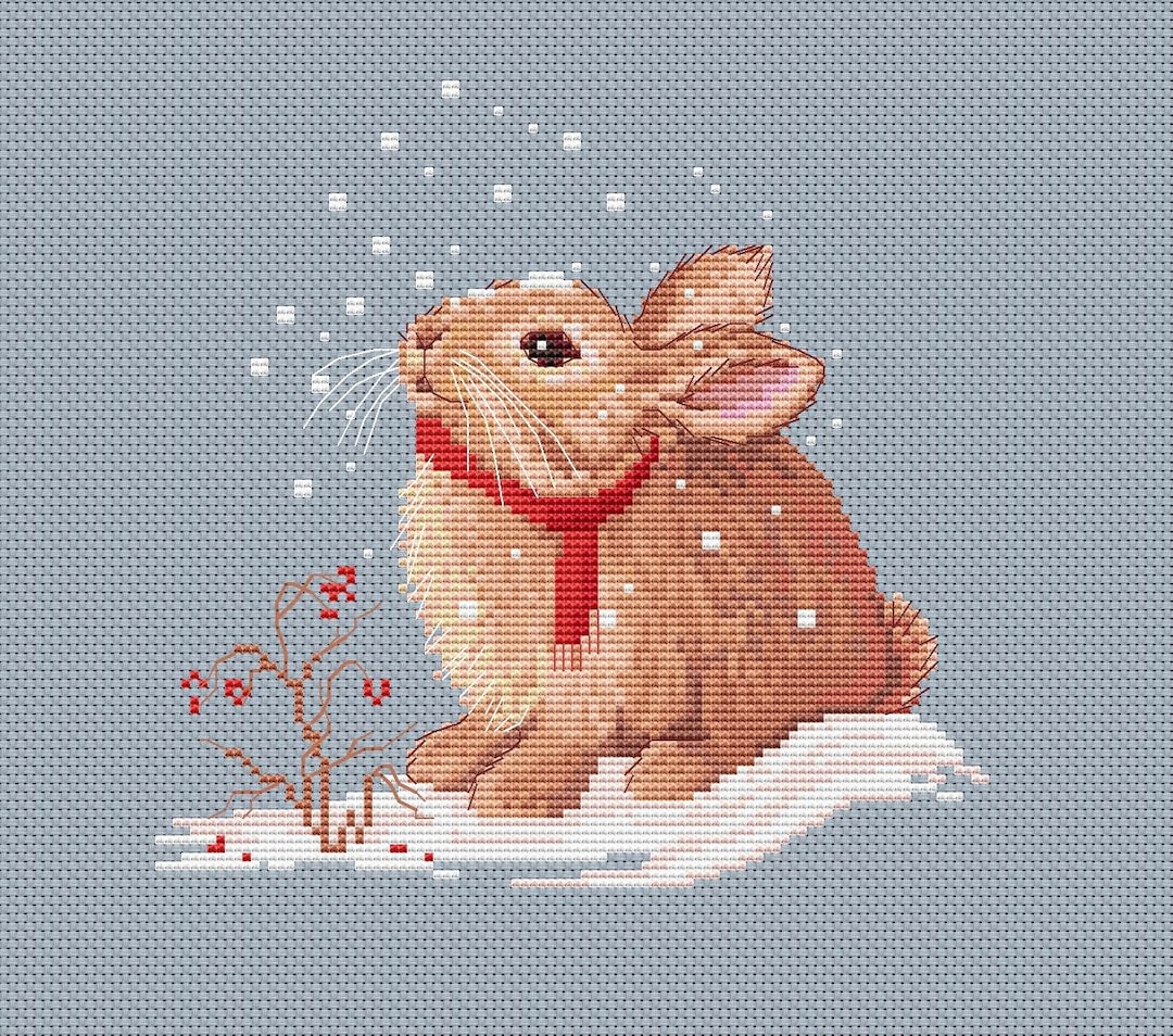 Bunny Snow PDF Pattern Cross Stitch Winter Rabbit Hare Animal Christmas ...