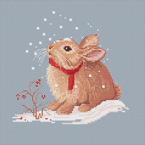 Bunny in Snow Cross Stitch Pattern: Winter Rabbit Embroidery (PDF ...