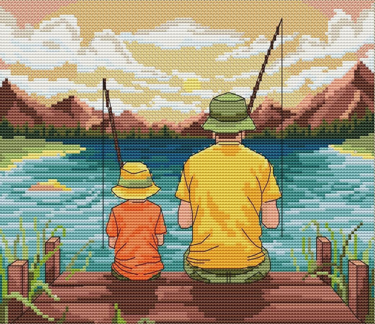 Family Fishing PDF Pattern Cross Stitch Father Son Daddy Summer ...