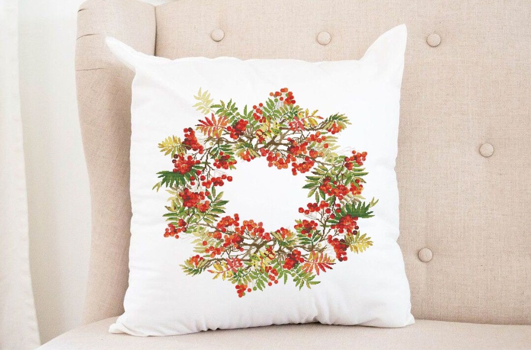 Rowan Wreath PDF Pattern Cross Stitch Autumn Embroidery Instant Digital ...